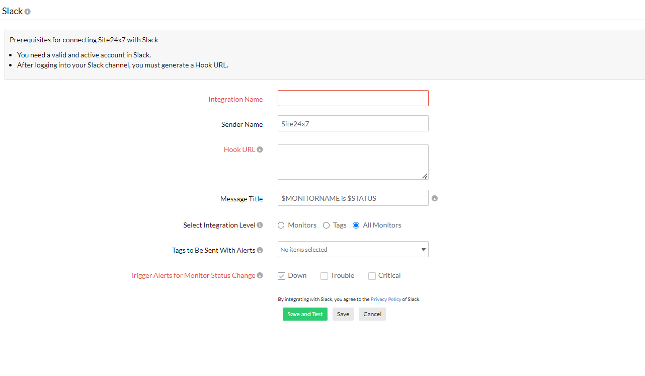 Slack | Online Help Site24x7