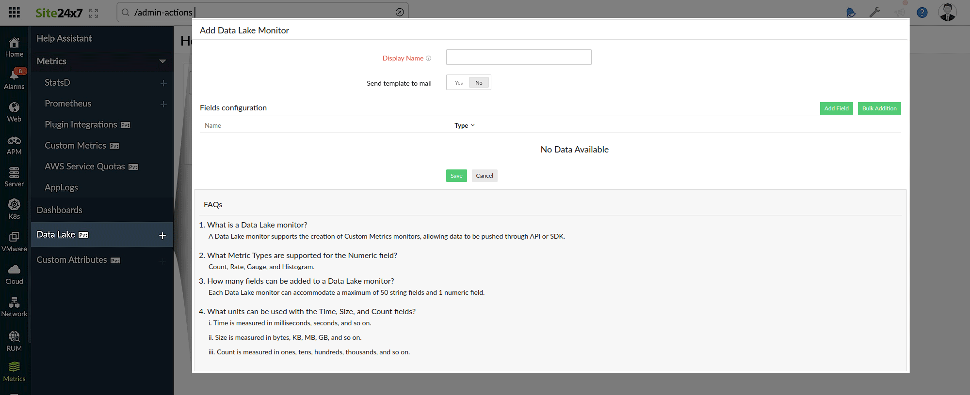 Data Lake | Online Help Site24x7