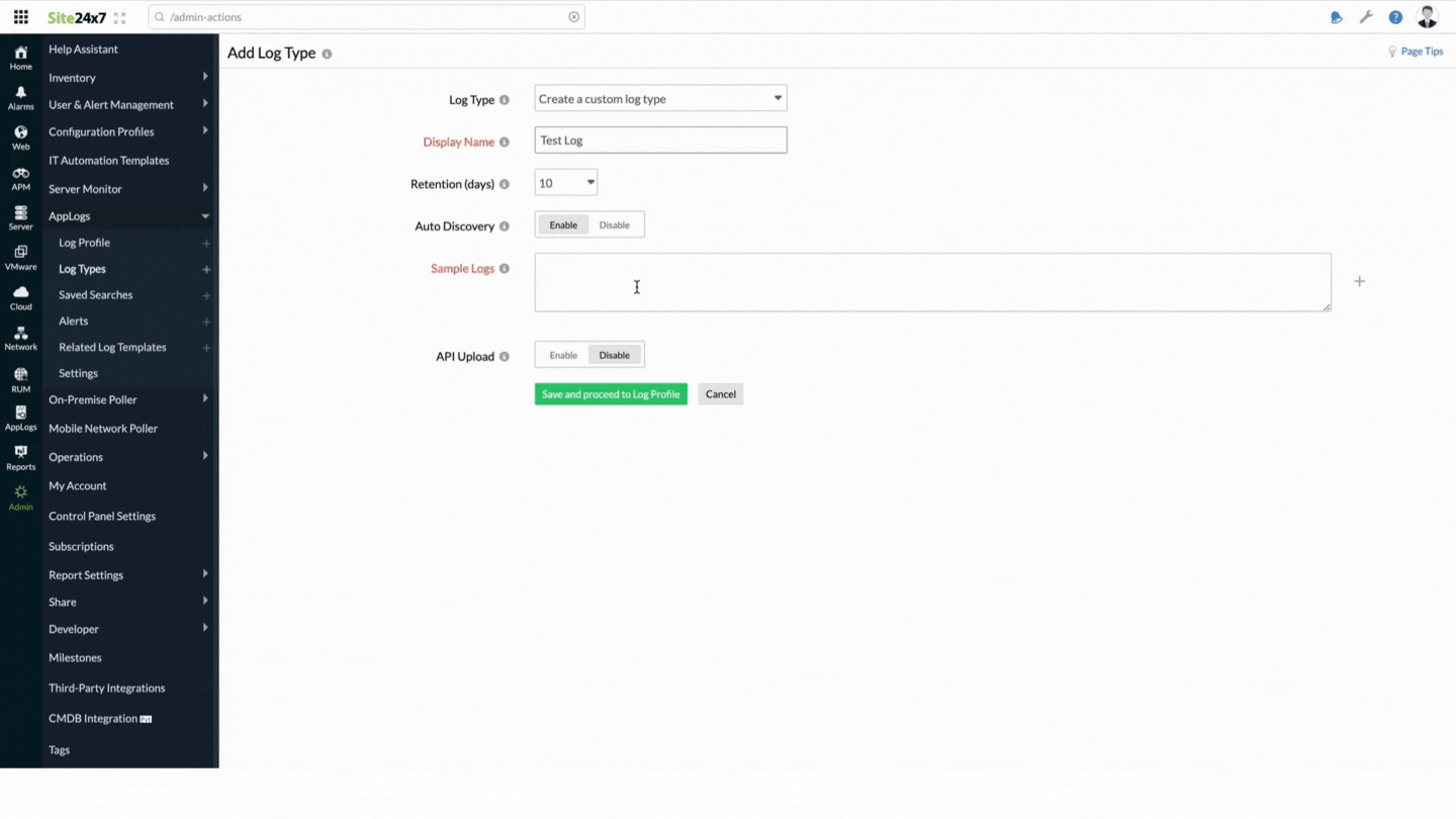 Adding a Log Type | Online Help Site24x7