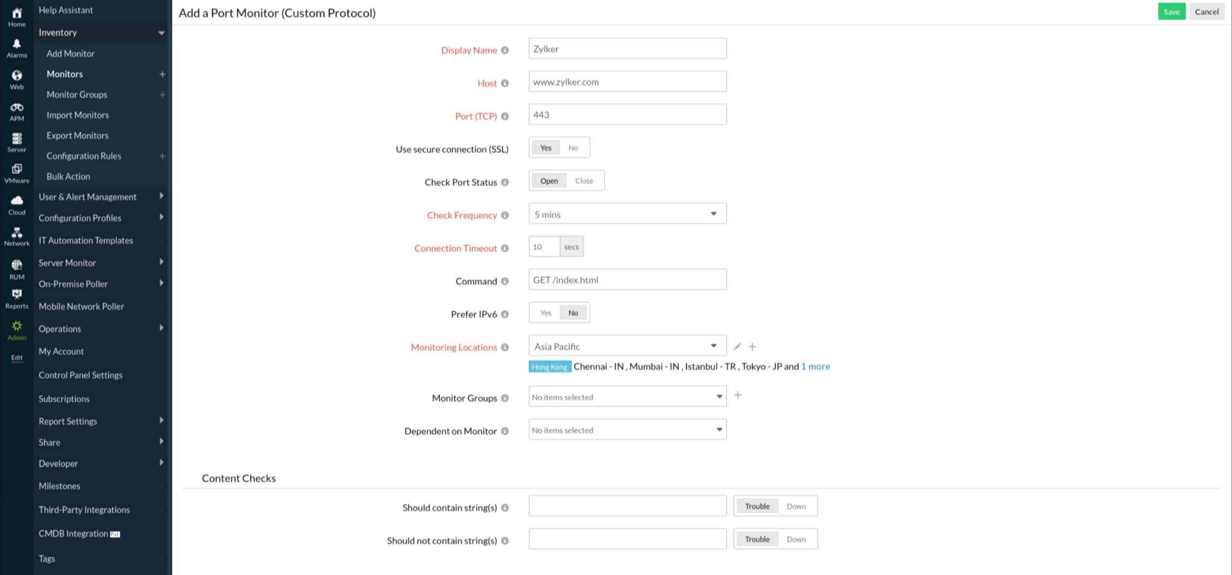 Add a Port Check | Online Help Site24x7