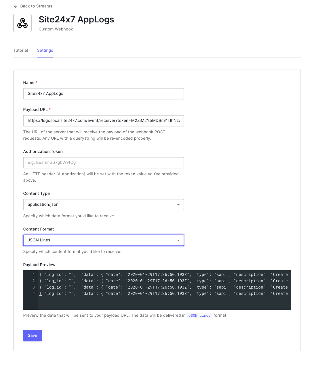 Auth0 Logs | Online Help Site24x7