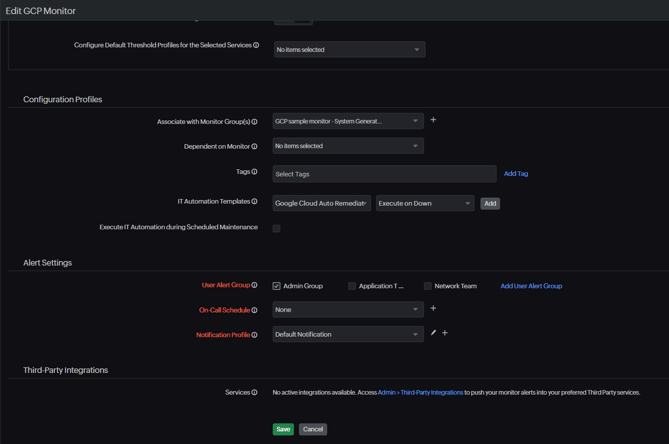 Google Cloud (GCP) IT Automation | Online Help Site24x7