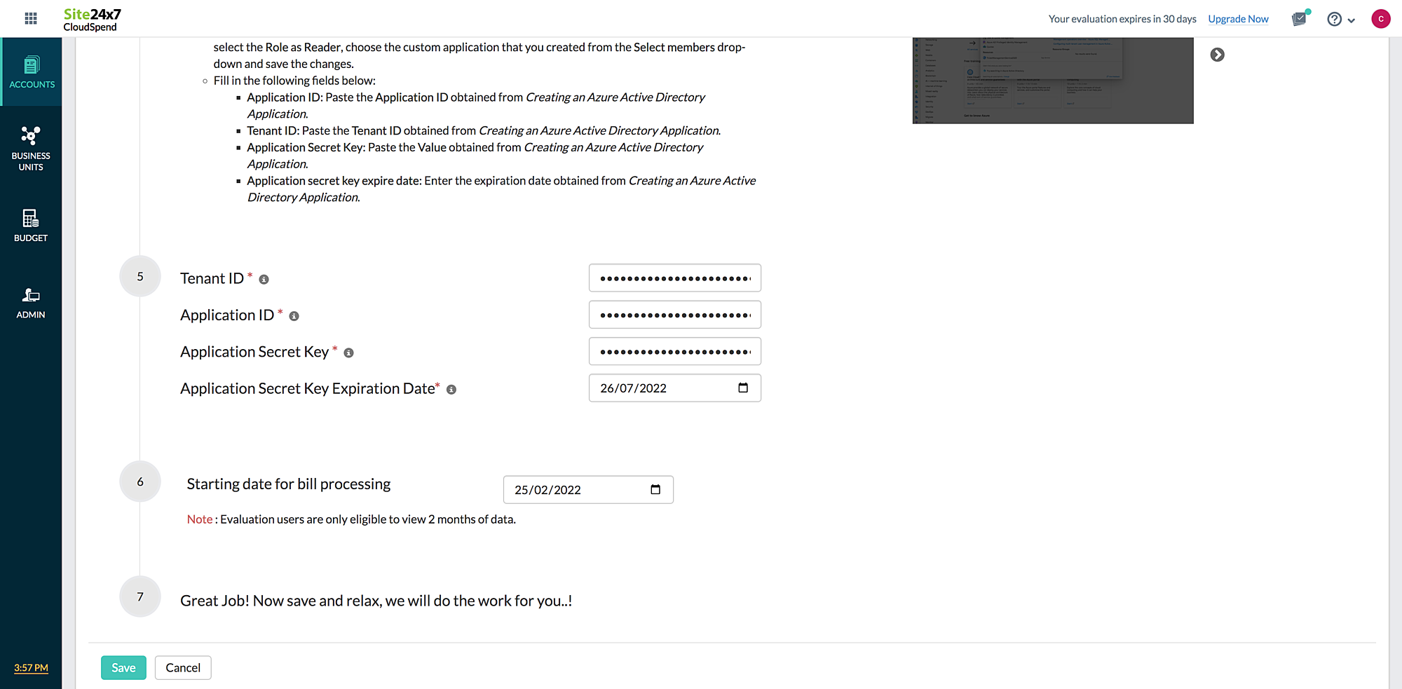 Manage Azure costs | Integrate your Azure account with CloudSpend | Site24x7 CloudSpend User Guide