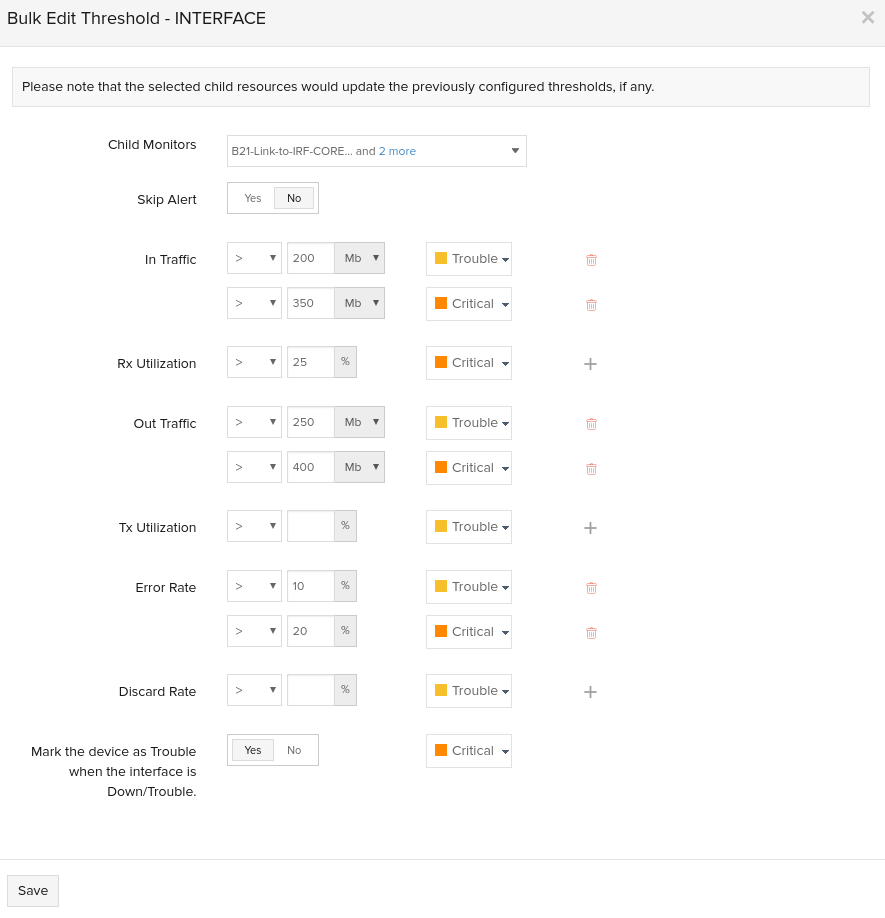 Threshold Configuration for Network Attributes | Online Help Site24x7
