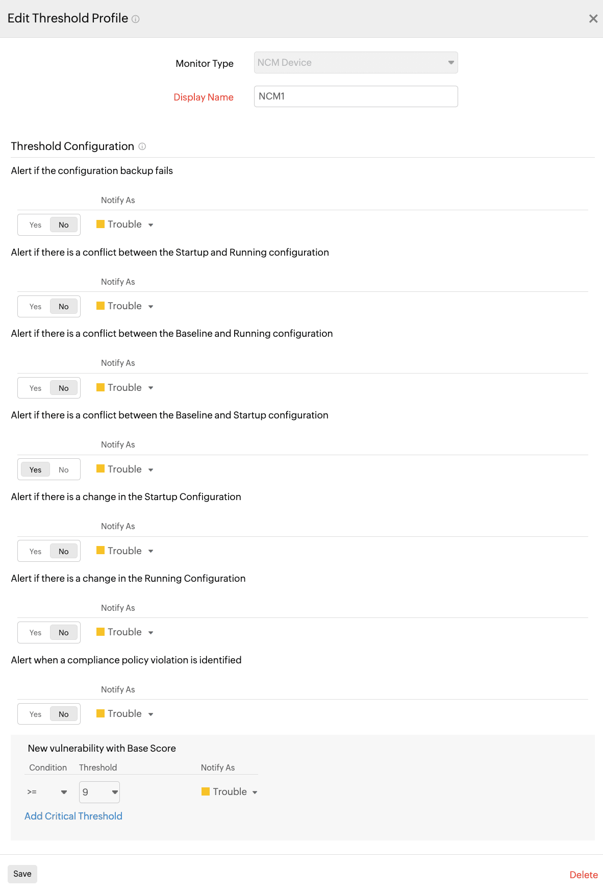 Threshold and Availability for NCM devices | Online Help Site24x7 ...