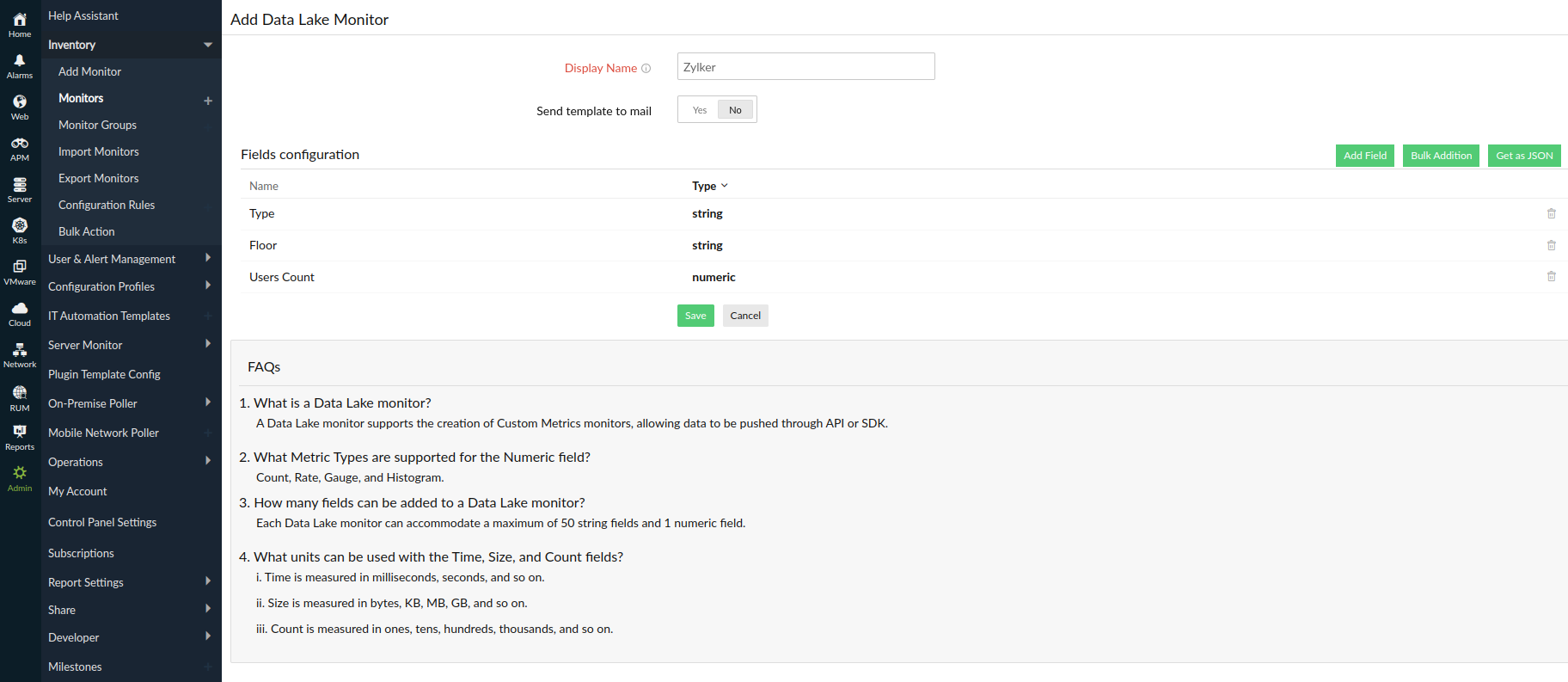 Data Lake | Online Help Site24x7
