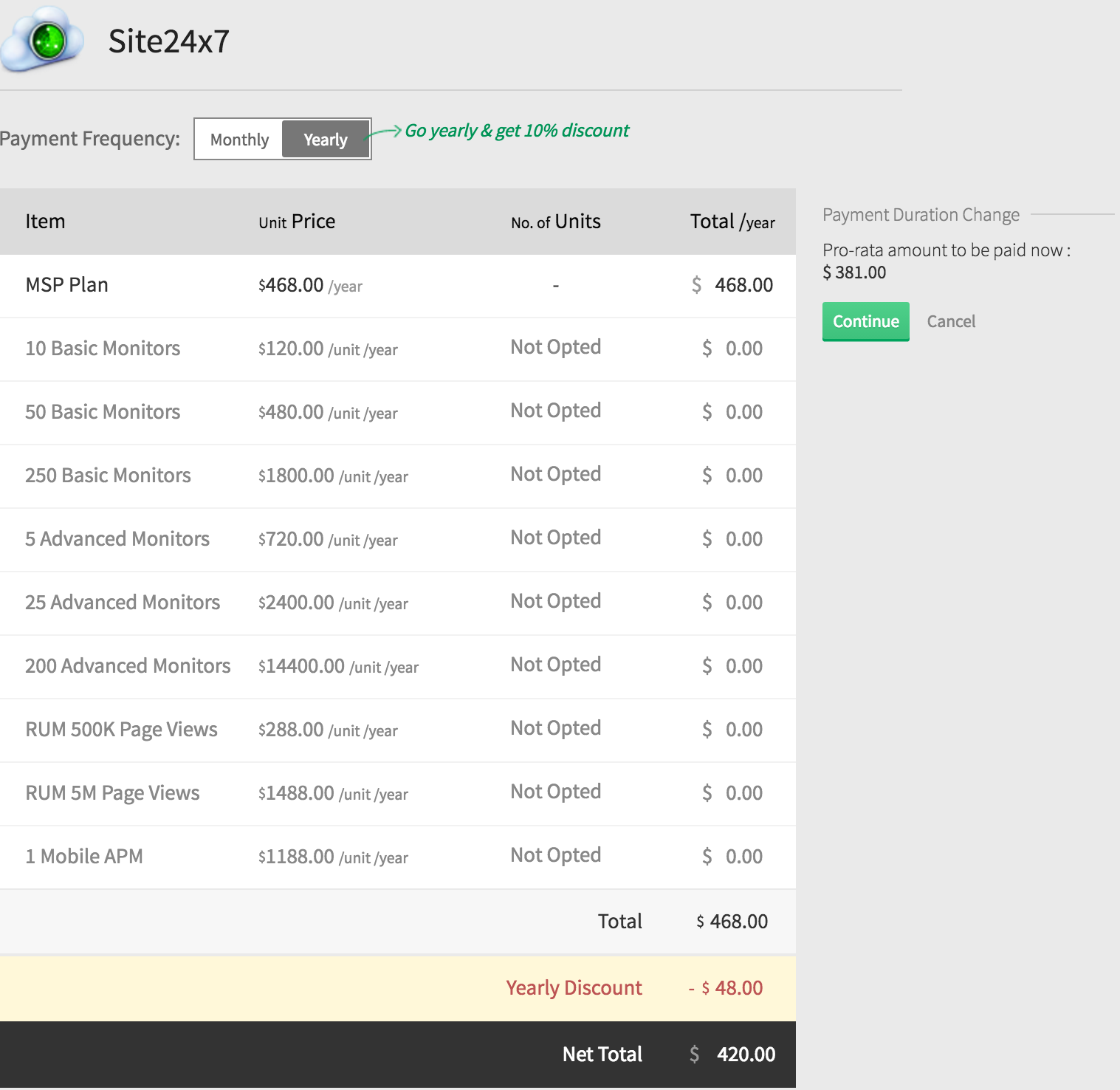Subscriptions | MSP Guide Site24x7