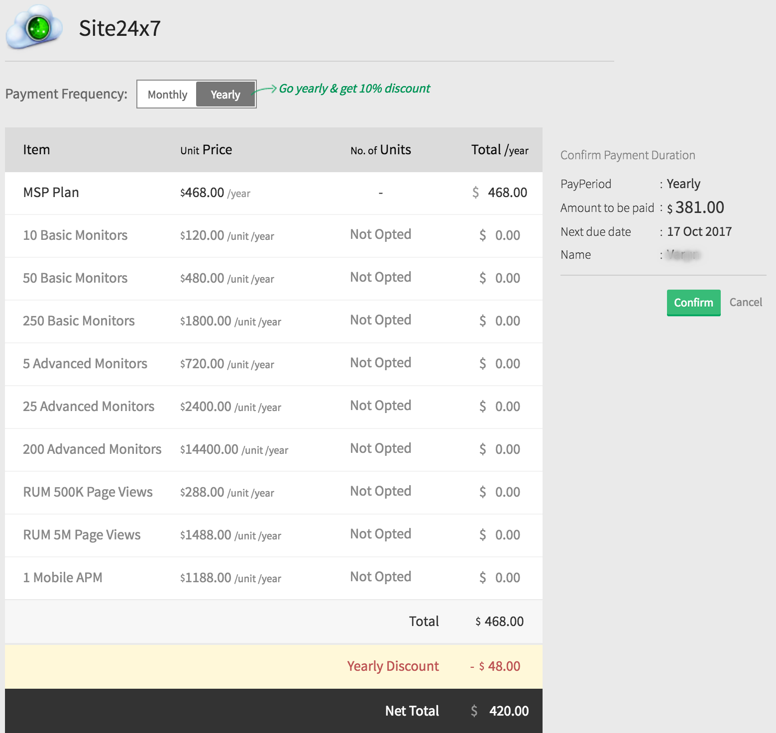 Subscriptions | MSP Guide Site24x7