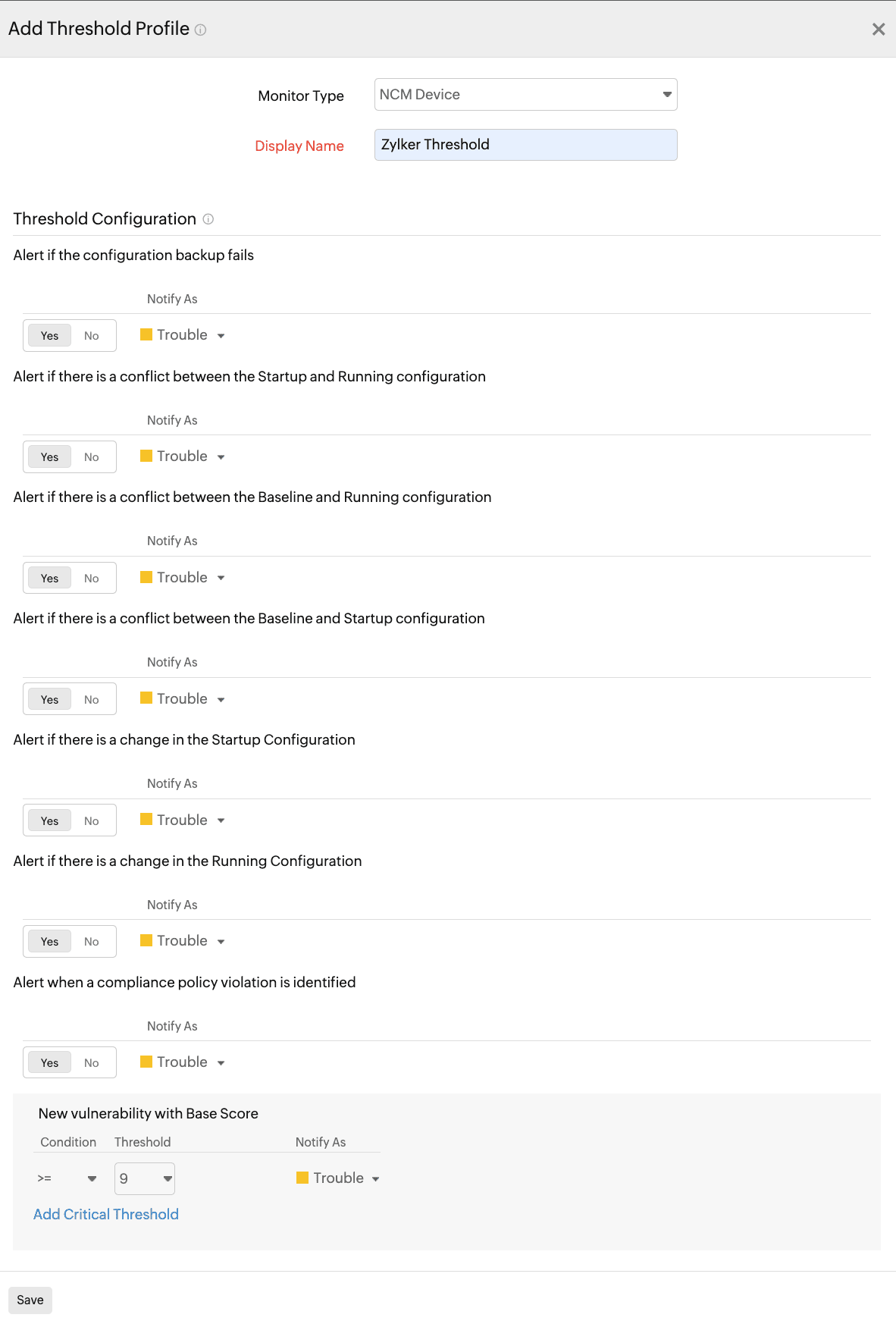 Threshold and Availability for NCM devices | Online Help Site24x7 | Online Help Site24x7