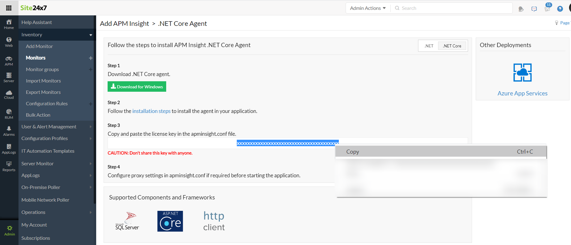 Install Apm Insight Net Core Agent Via Nuget Online Help Site24x7