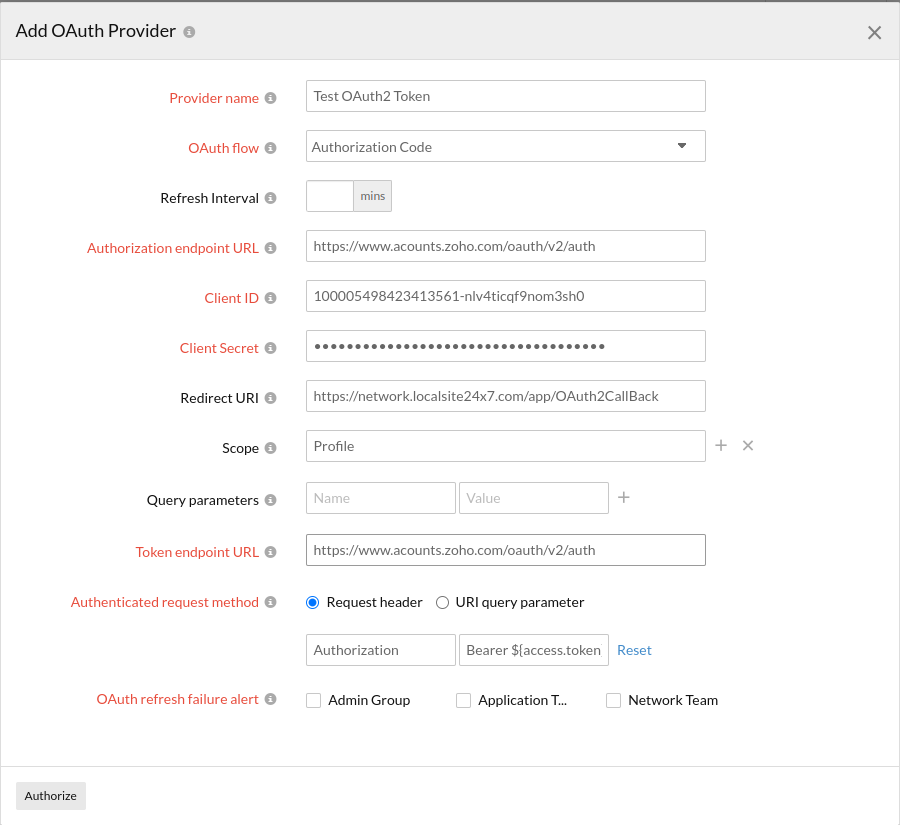 OAuth Providers | Online Help Site24x7