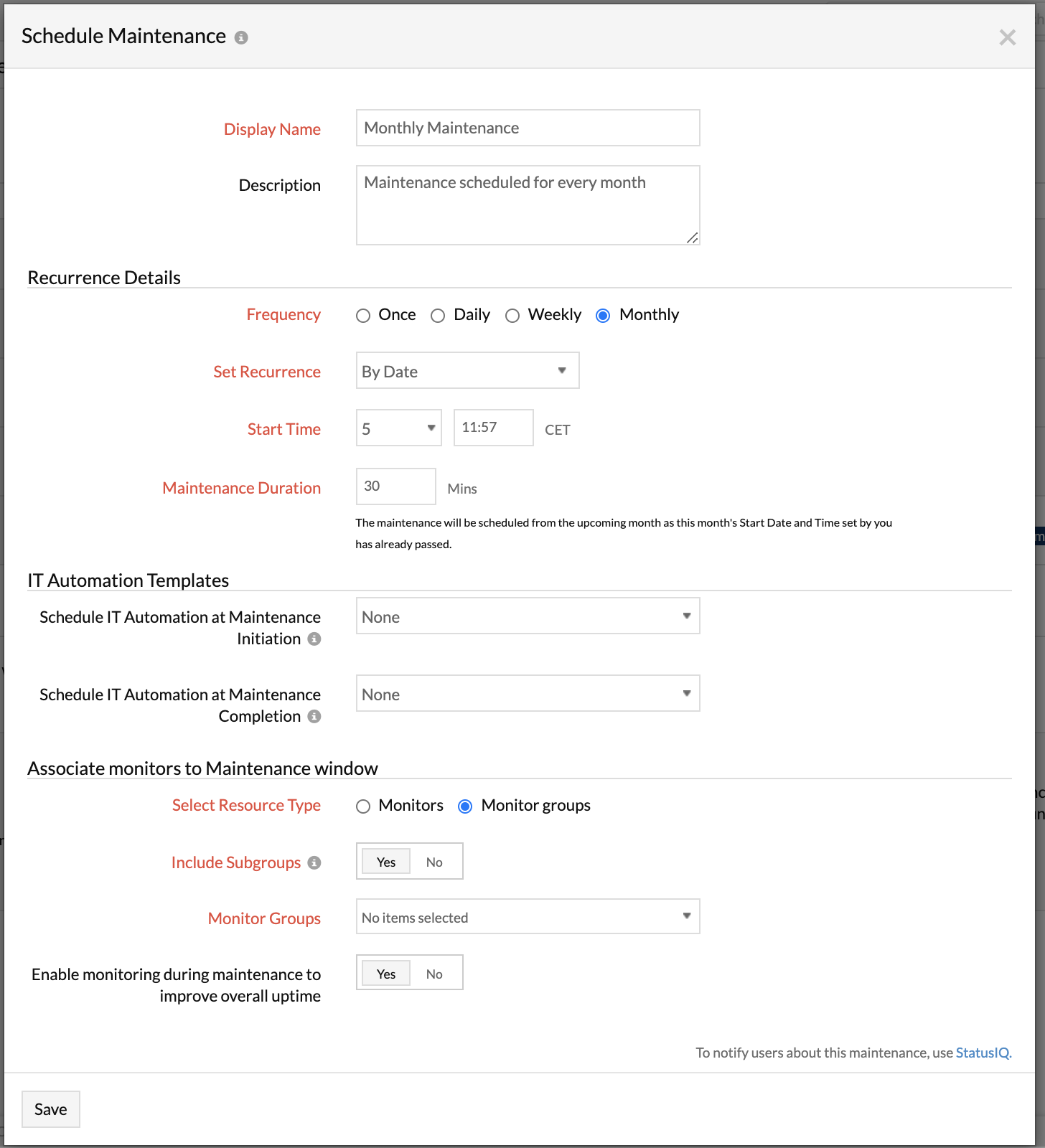 Scheduled Maintenance | Online Help Site24x7