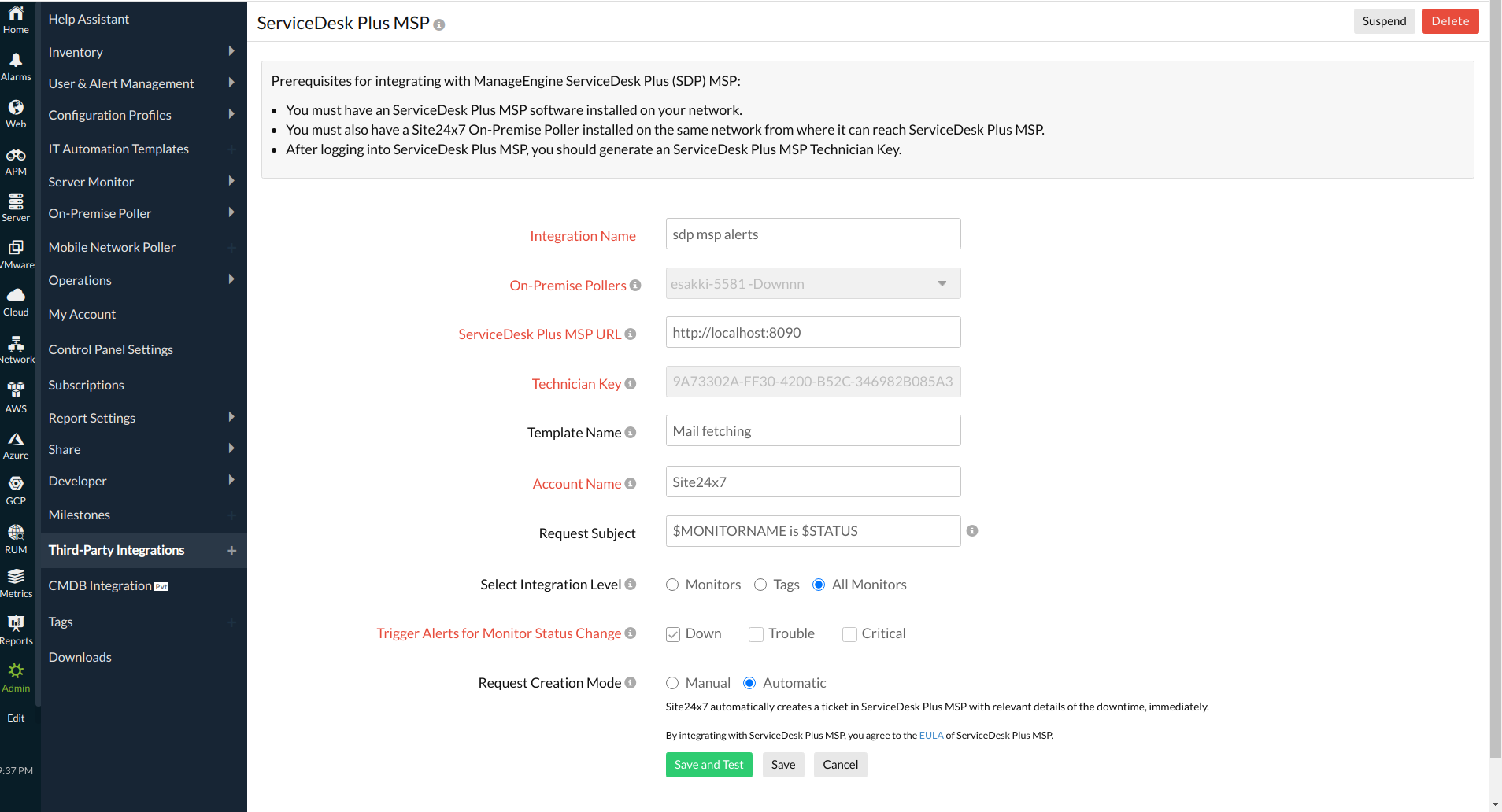 ManageEngine ServiceDesk Plus MSP | Online Help Site24x7