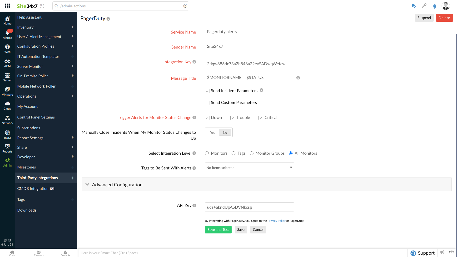 Pager Duty | Online Help Site24x7