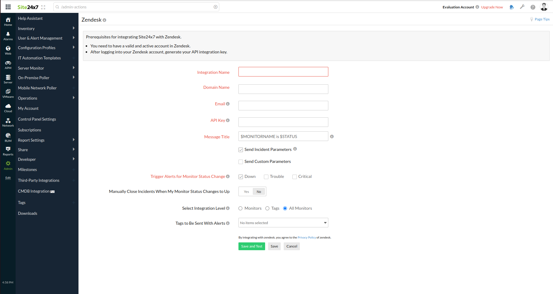 Zendesk Integration | Online Help Site24x7