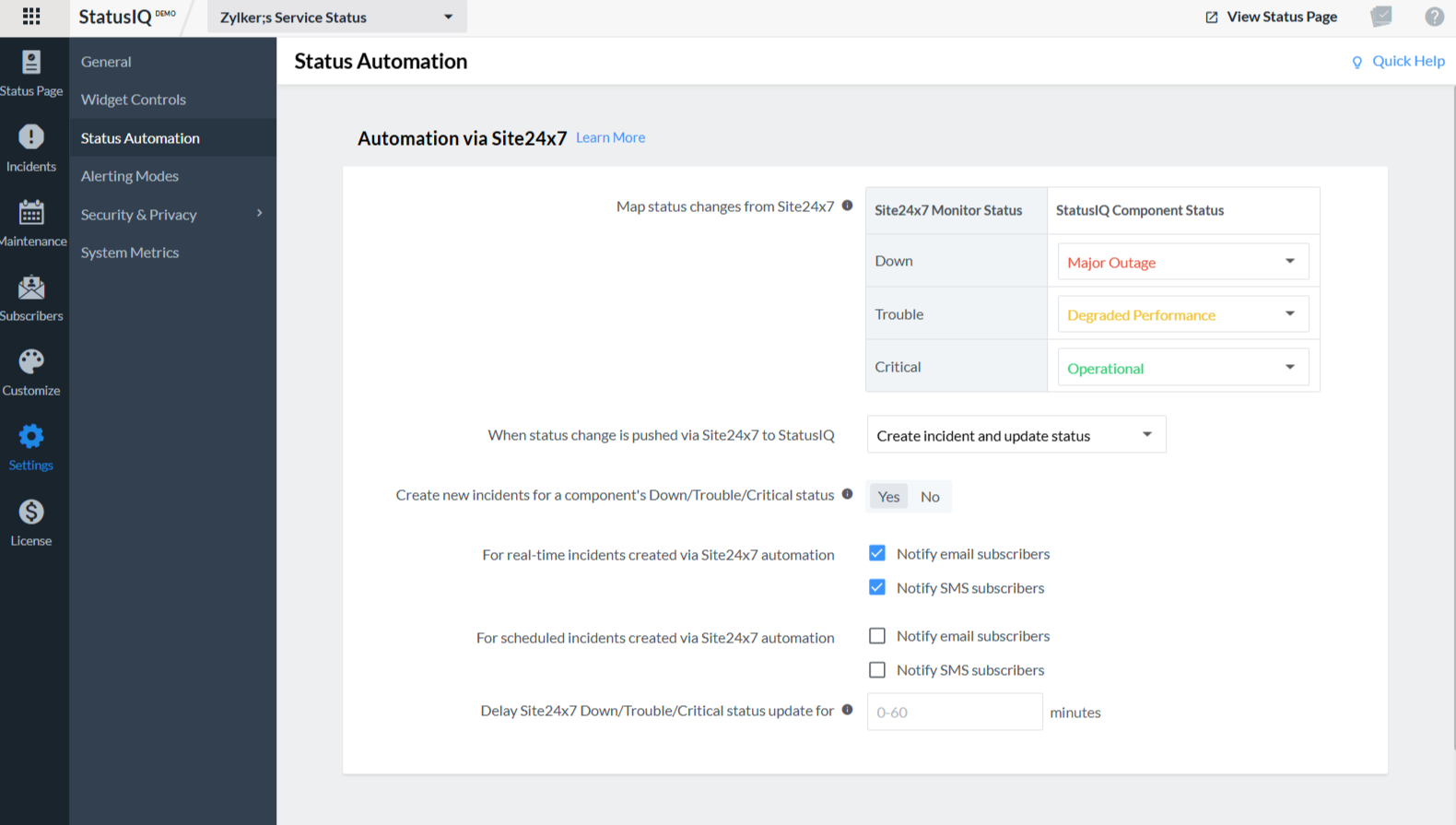 StatusIQ Settings | StatusIQ User Guide