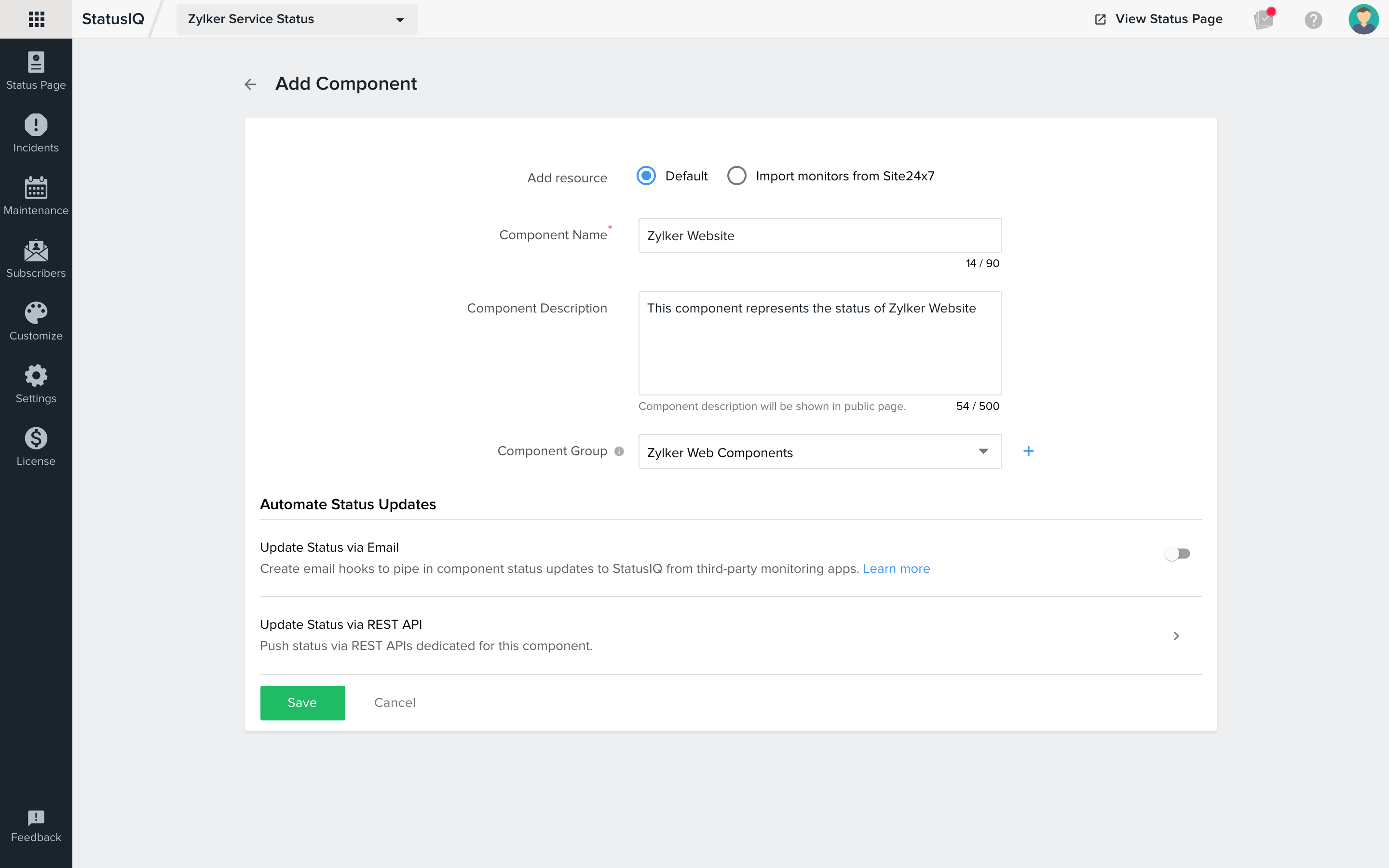 Components Statusiq User Guide