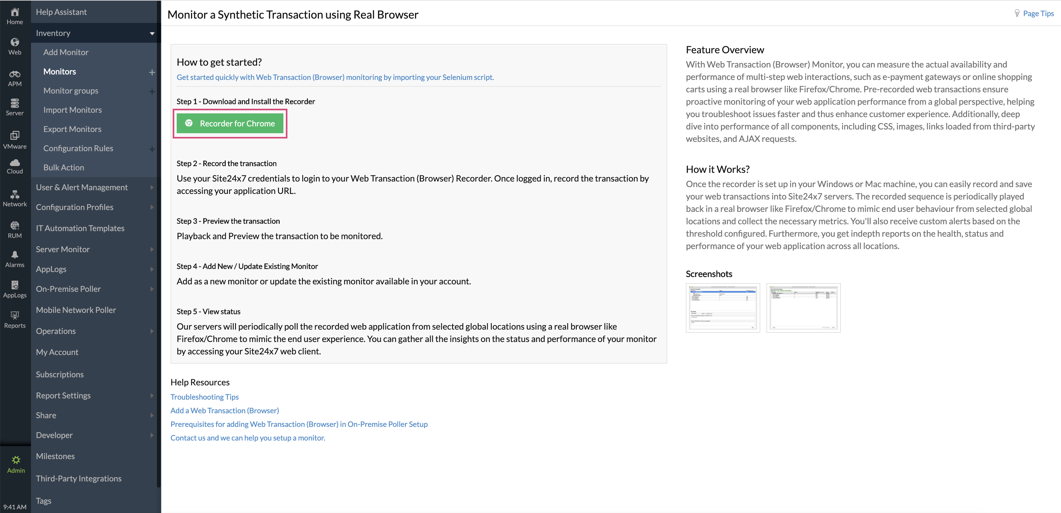 Add a Synthetic Browser Check | Online Help Site24x7