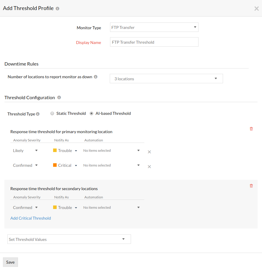 Threshold and Availability for FTP Transfer | Online Help Site24x7