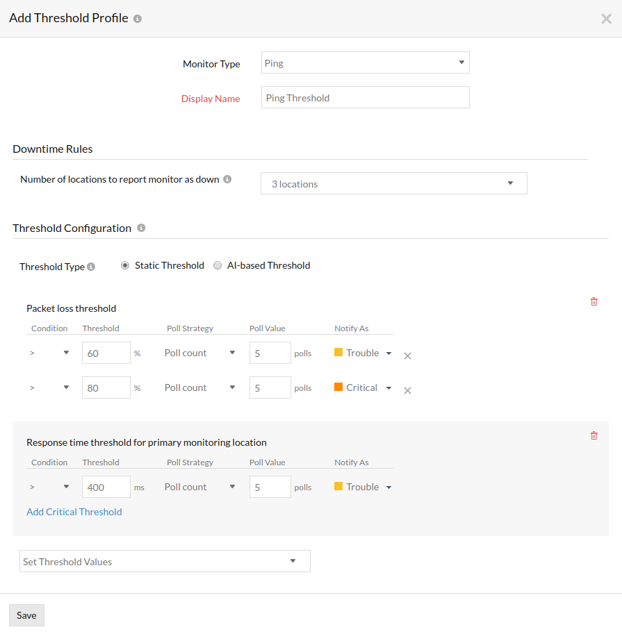 Threshold and Availability for Ping | Online Help Site24x7