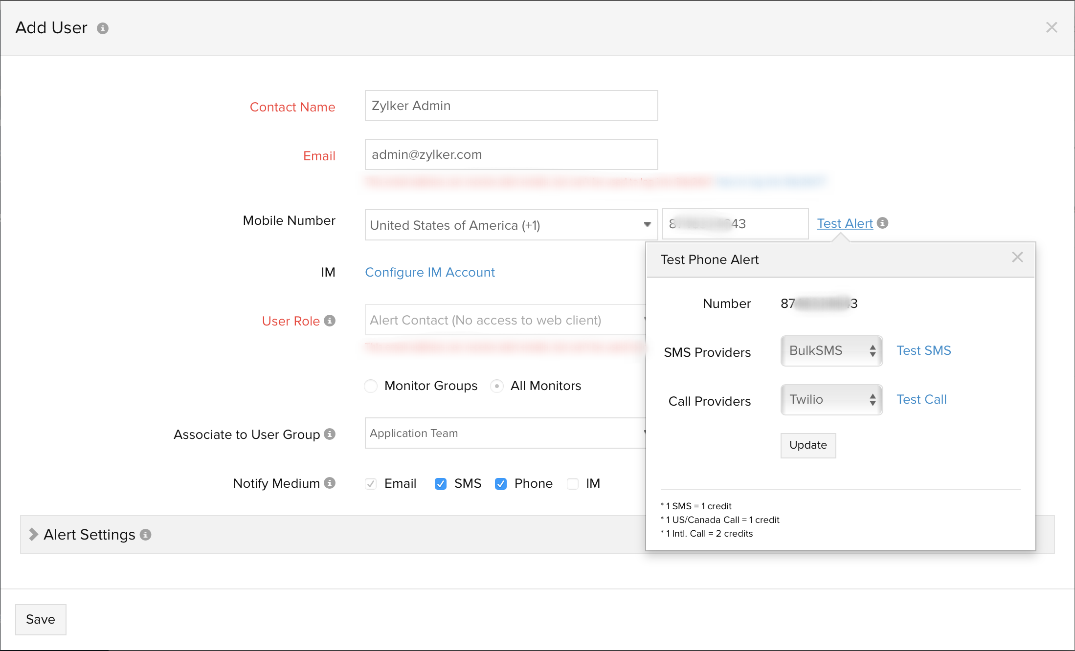 Users and Alerts | Online Help Site24x7