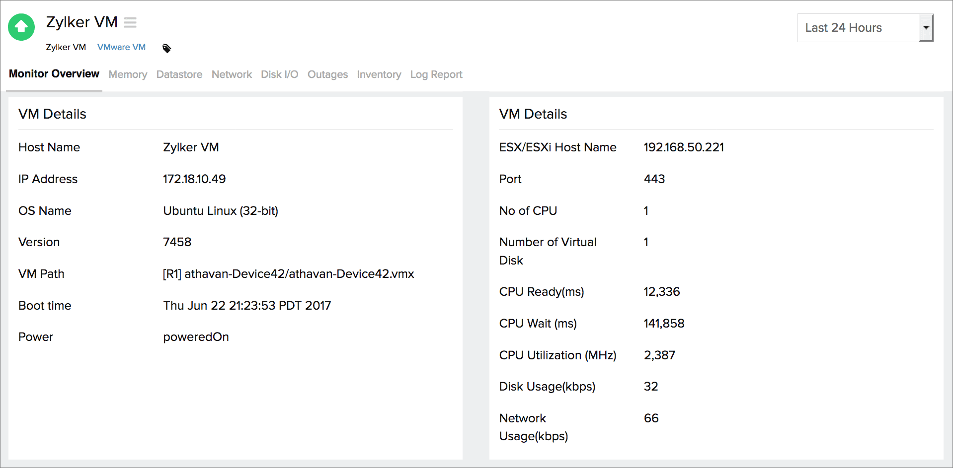 Performance Metrics of VMware VM monitors | Online Help Site24x7